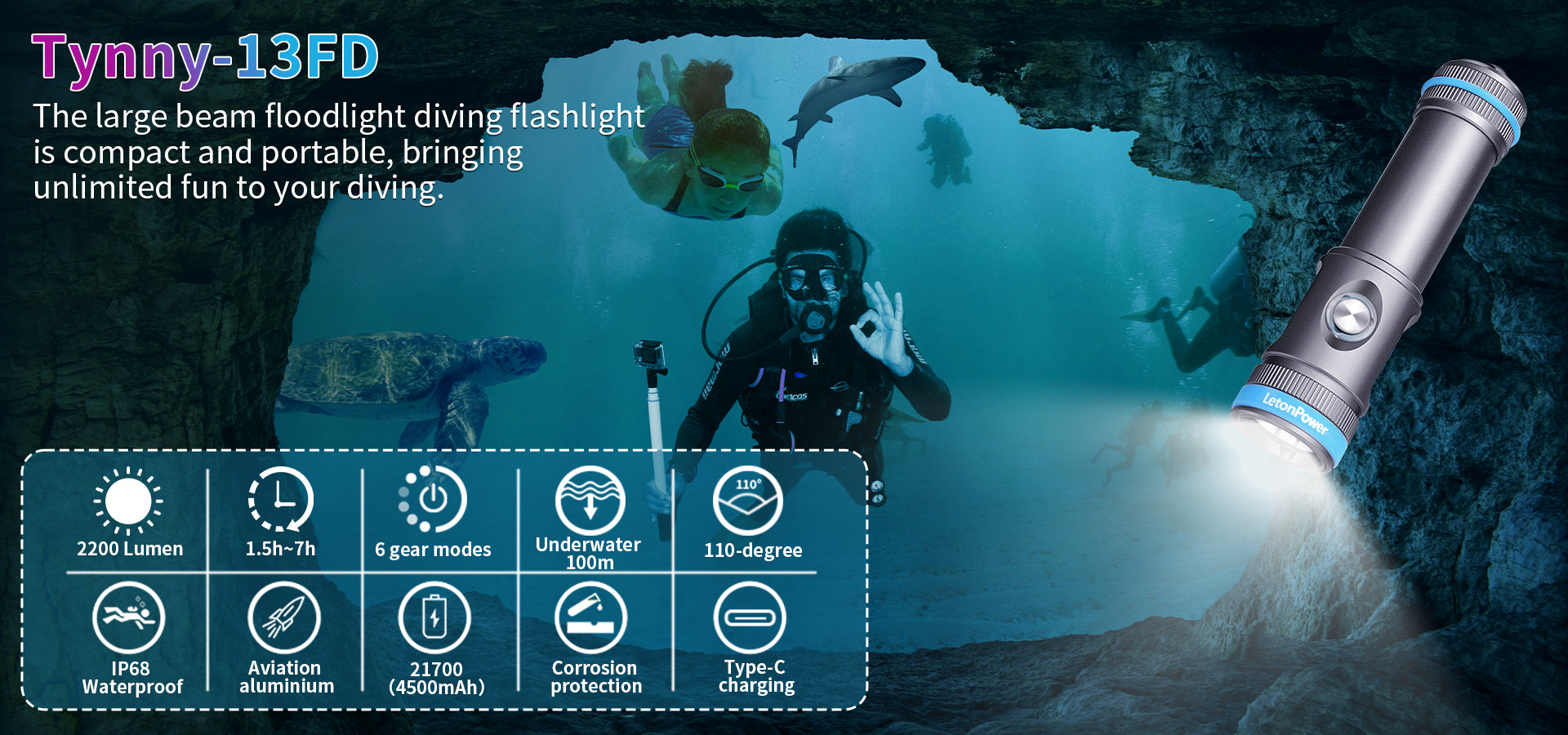 LetonPower Dive Lights | Underwater Video Lights | Tynny-13FD ...